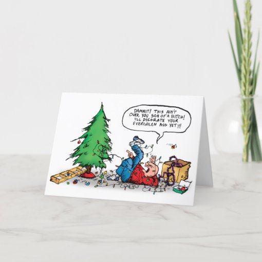Xmas Tree Fight Holiday Card | Zazzle