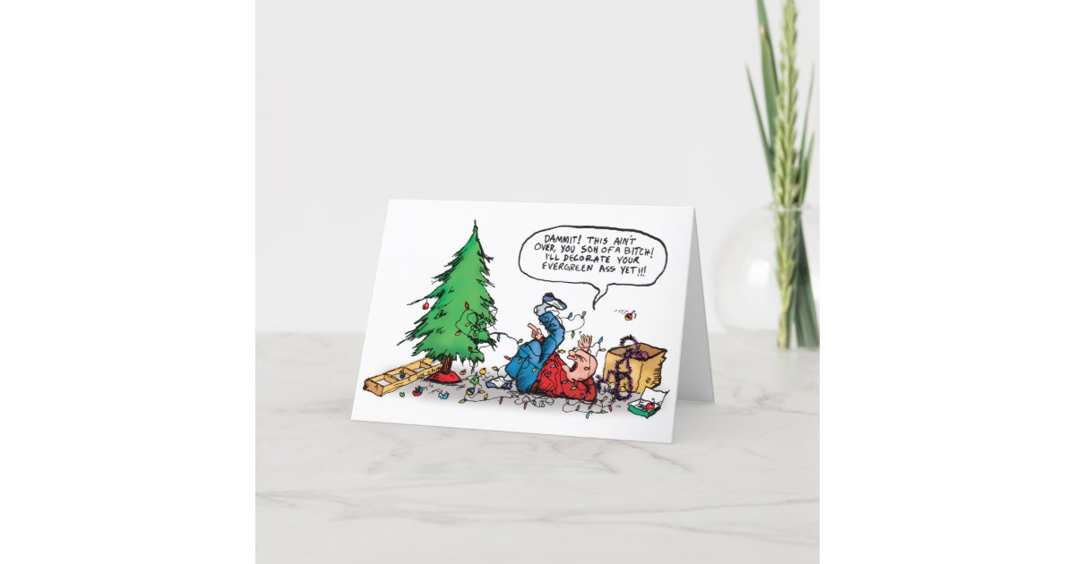 Xmas Tree Fight Holiday Card | Zazzle