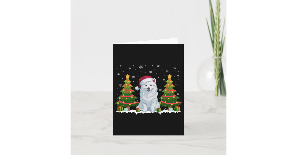 Xmas Tree Lights American Eskimo Dog Santa Christm Card | Zazzle
