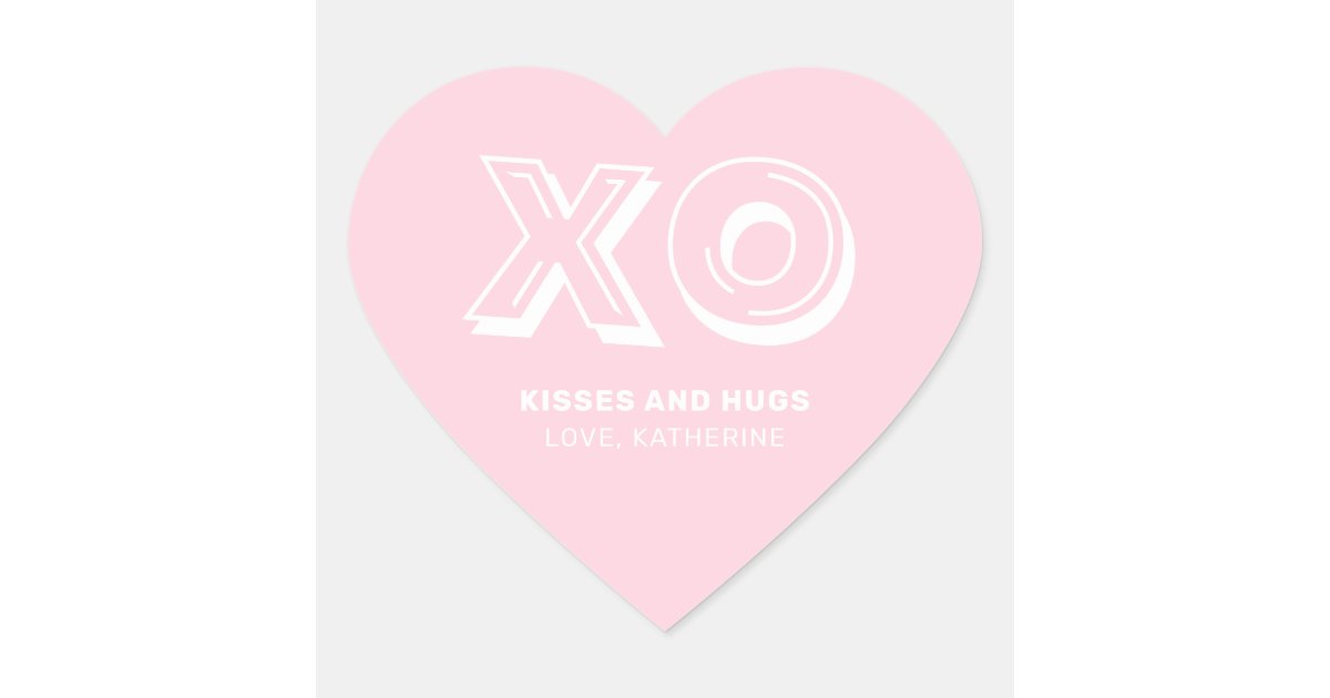 XO kisses and hugs pink modern custom text cute Heart Sticker | Zazzle
