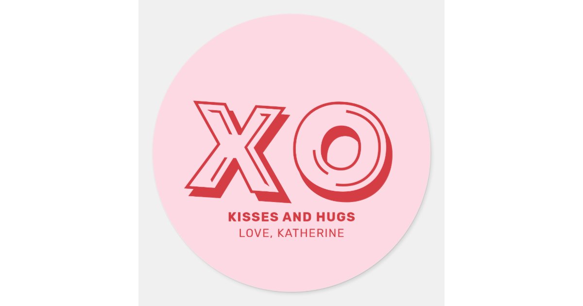 XO kisses and hugs pink red modern custom text Classic Round Sticker ...