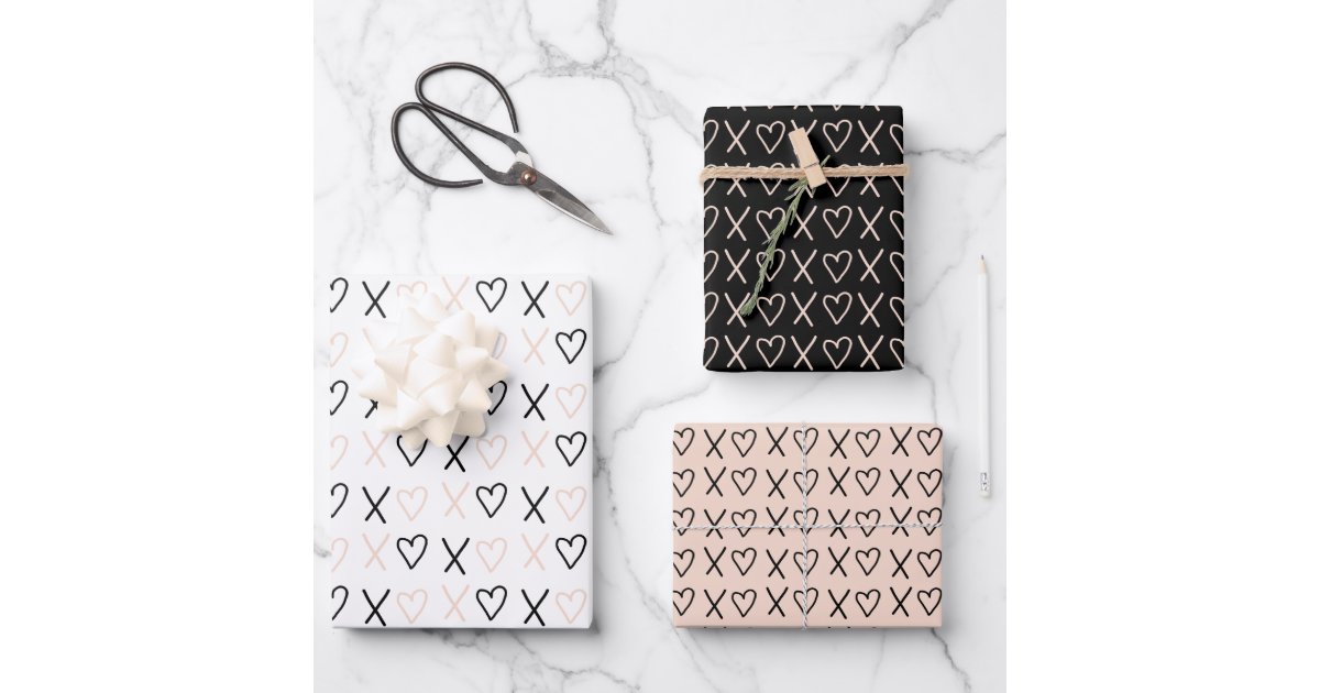 Xo Valentines Hearts Pattern Wrapping Paper Sheets | Zazzle