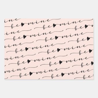 XO XO Be Mine Pink & Black Calligraphy Valentine Wrapping Paper Sheets ...