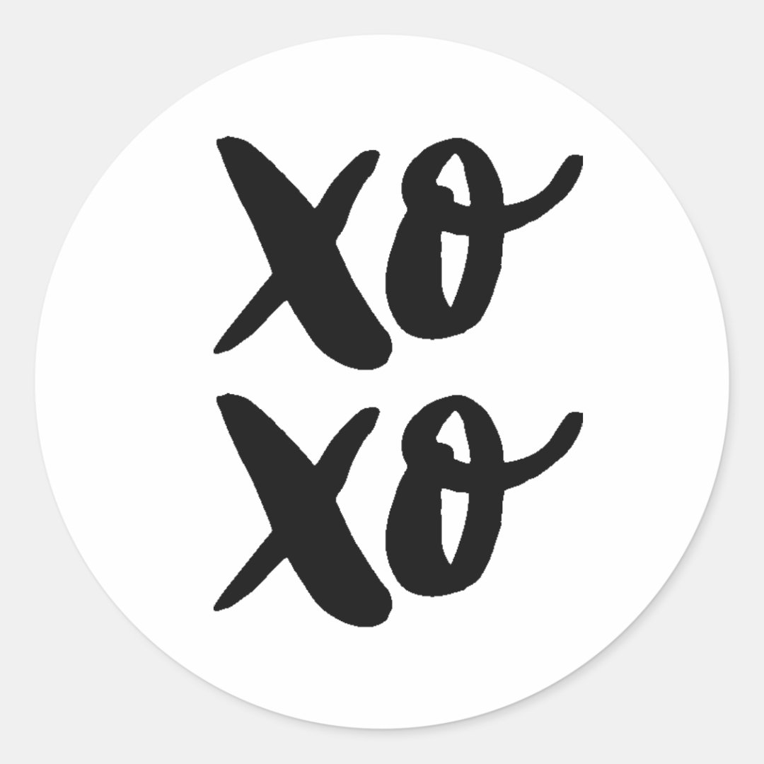 XO XO. Valentines day hugs and kisses. Black Classic Round Sticker | Zazzle