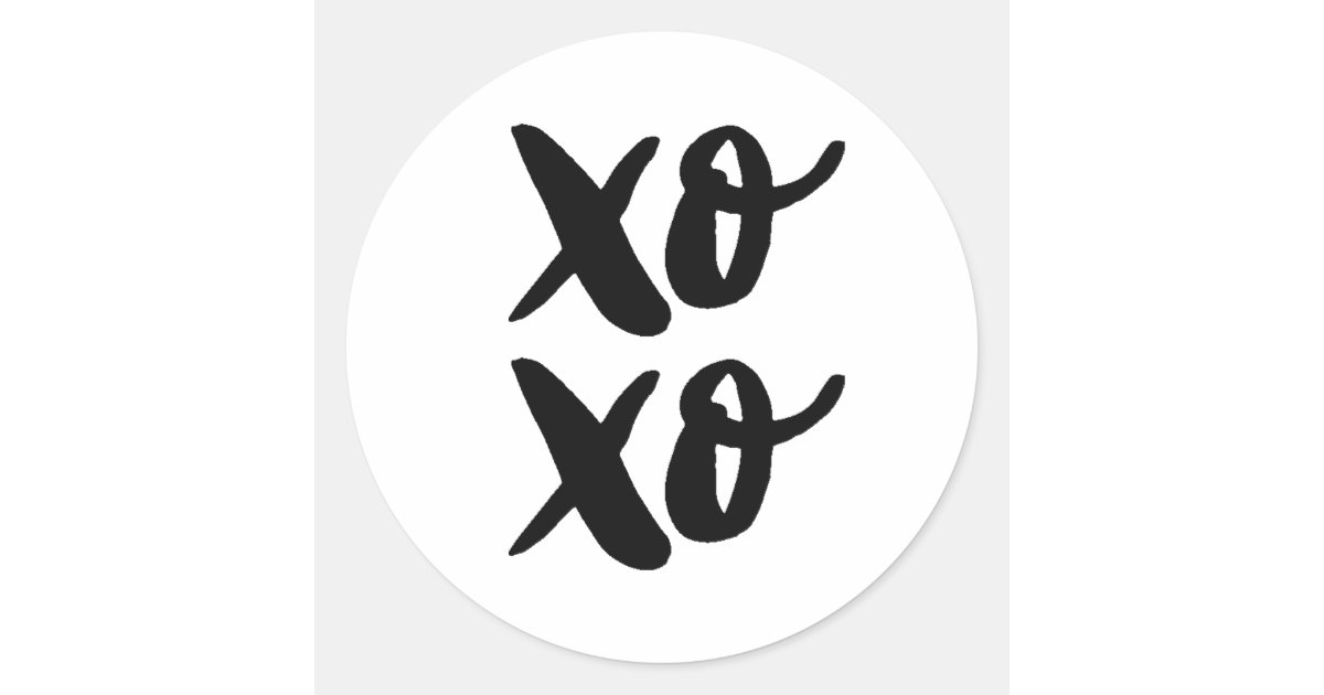 XO XO. Valentines day hugs and kisses. Black Classic Round Sticker | Zazzle