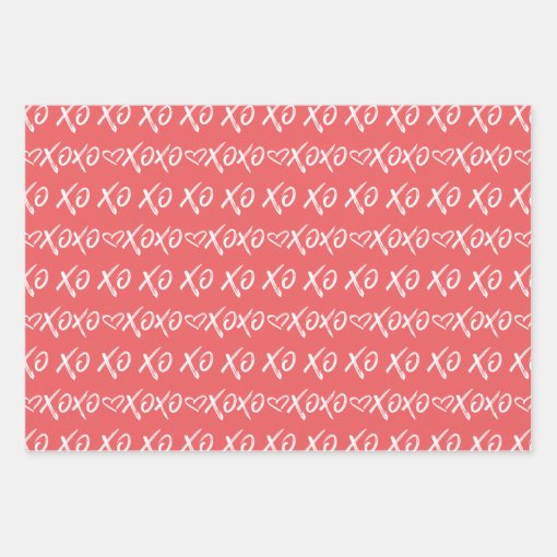 XOXO Hugs & Kisses Brush Script Red & Pink Wrapping Paper Sheets | Zazzle