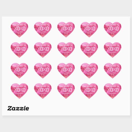 XOXO Pink Watercolor Kids Valentine's Day Party Heart Sticker | Zazzle