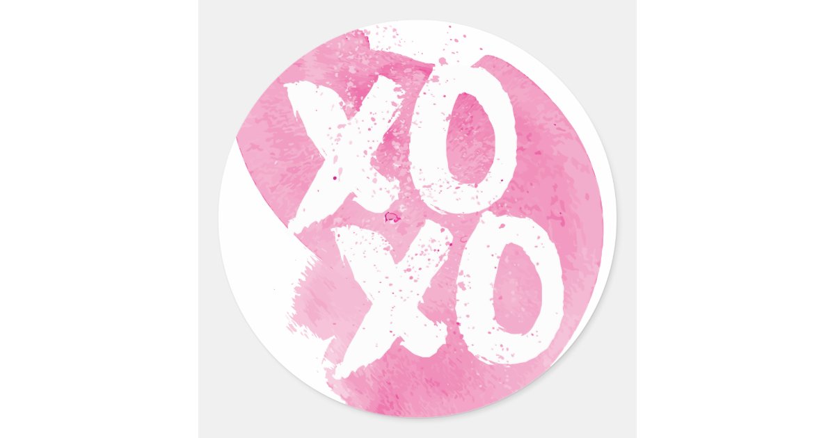 XOXO Pink Watercolor Splash Classic Round Sticker | Zazzle