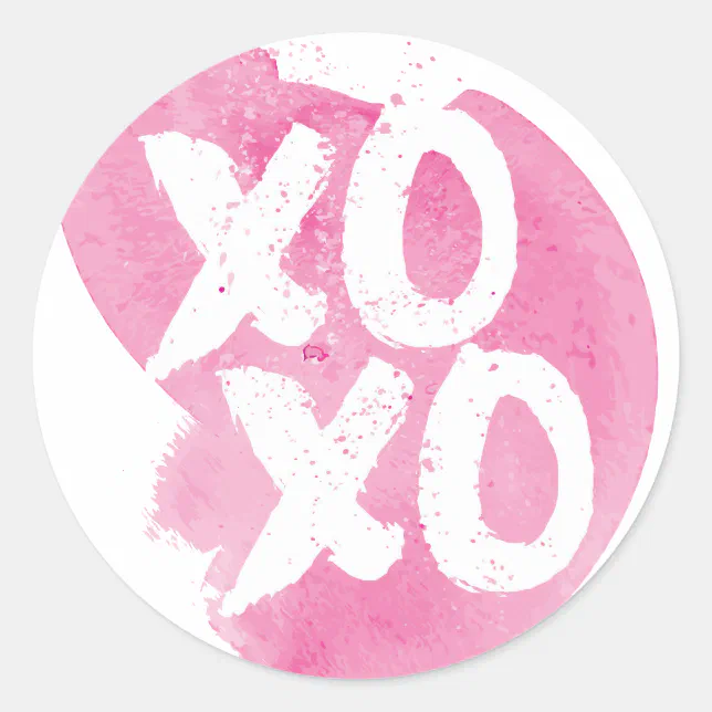 XOXO Pink Watercolor Splash Classic Round Sticker | Zazzle