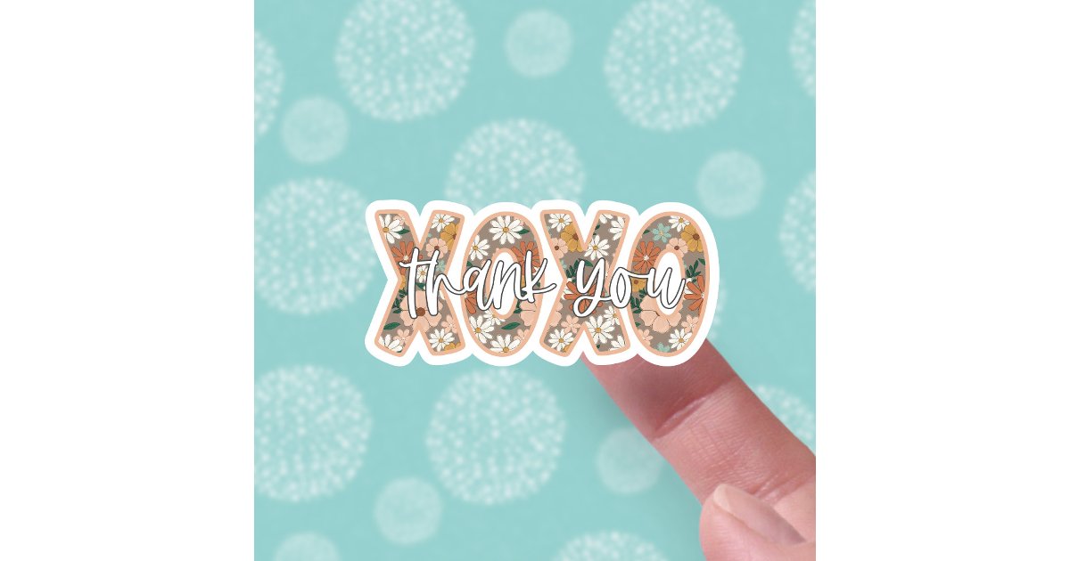 XOXO Thank You Cute Boho Floral Script Overlay Sticker | Zazzle