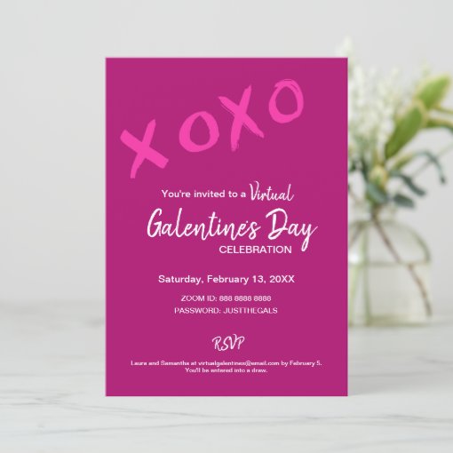 XOXO Virtual Galentine's Day Pink Valentines Party Invitation | Zazzle