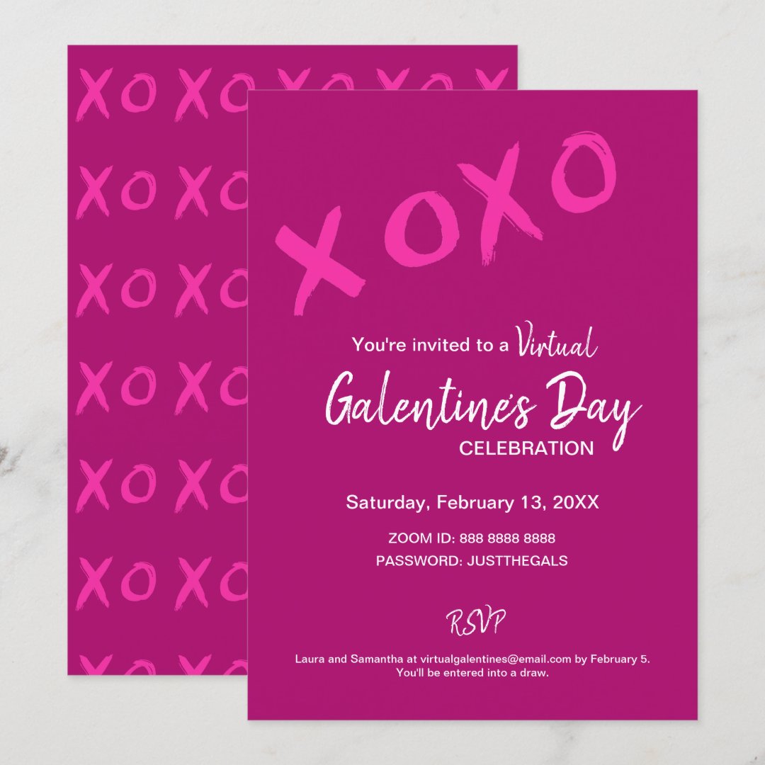 XOXO Virtual Galentine's Day Pink Valentines Party Invitation | Zazzle