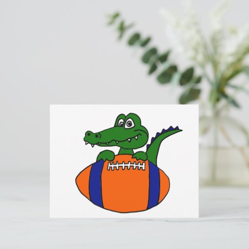 XX- Awesome Gator on a Football Cartoon Postcard | Zazzle