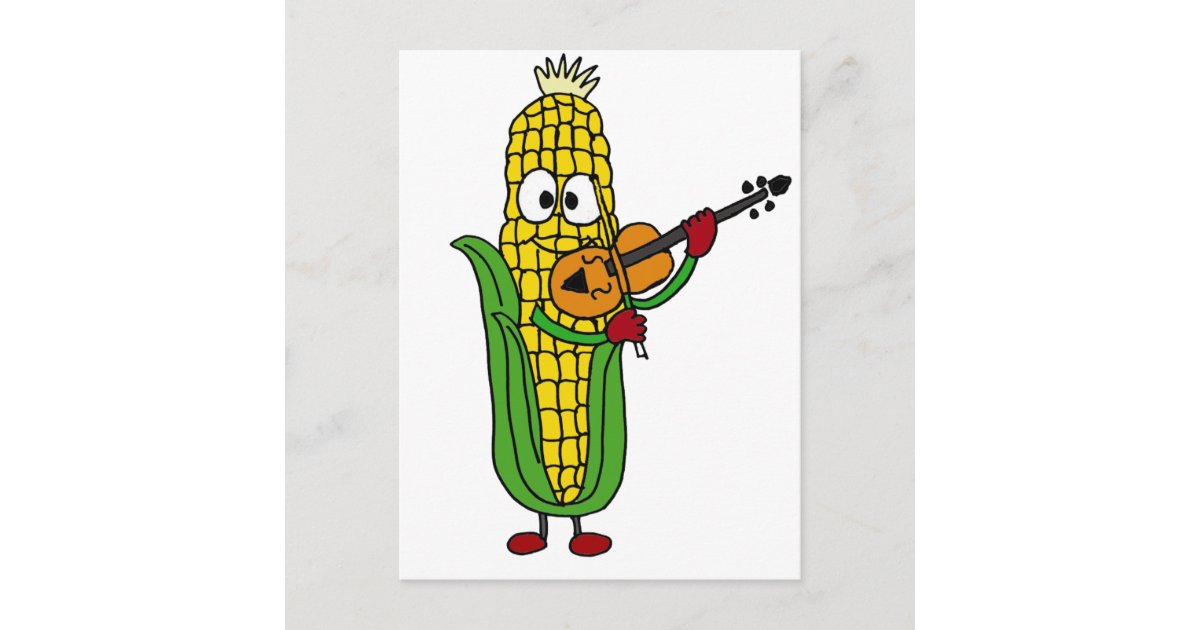 XX- Corn Playing Fiddle or Violin Postcard | Zazzle