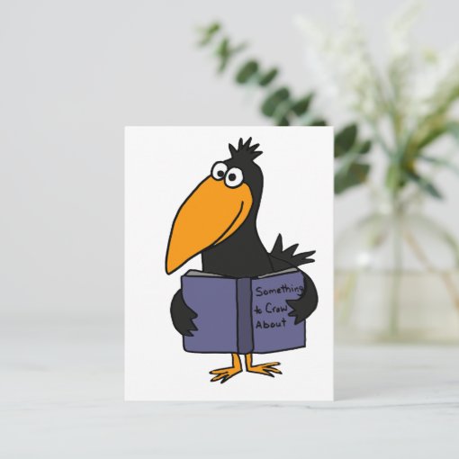 XX- Funny Crow Reading Book Cartoon Postcard | Zazzle