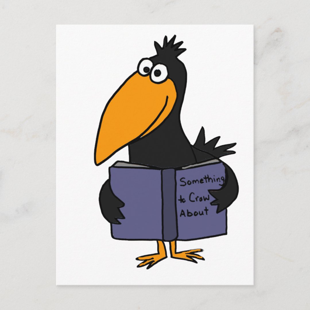 XX- Funny Crow Reading Book Cartoon Postcard | Zazzle