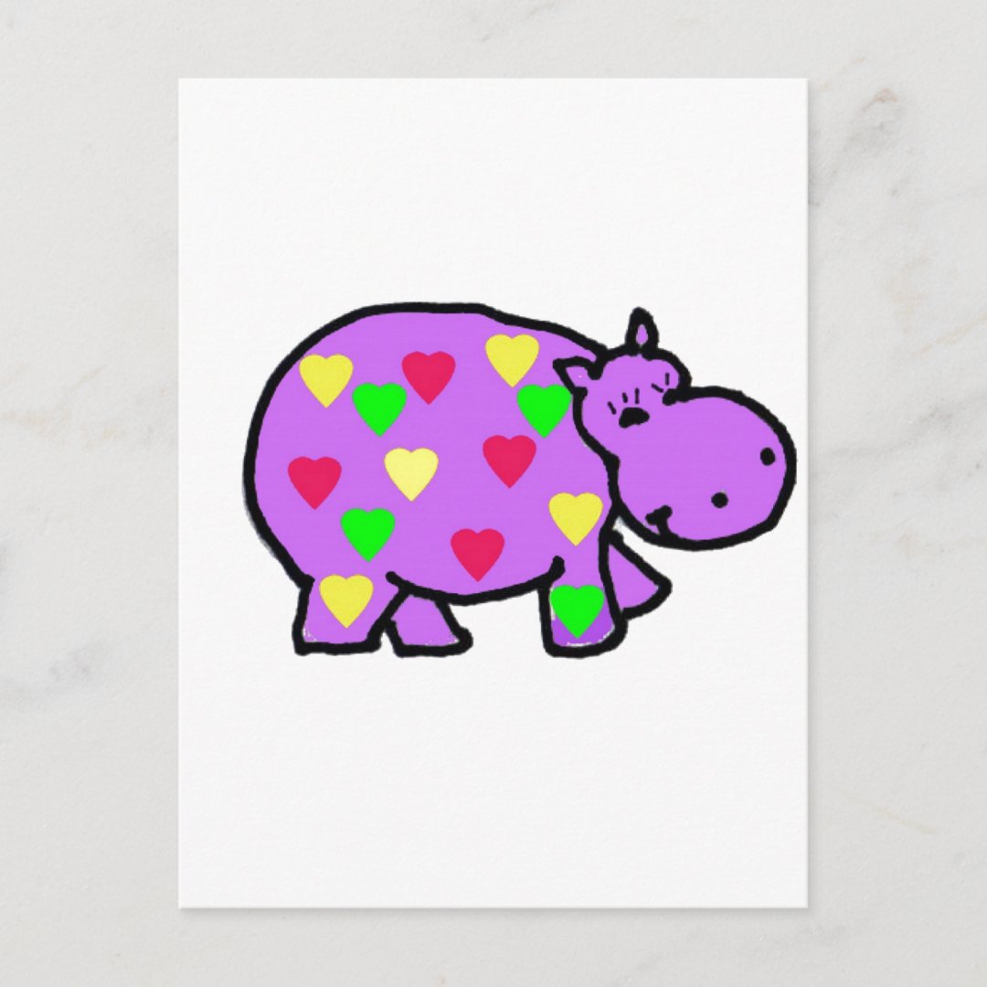 XX- Happy Hippo Hearts Postcard | Zazzle