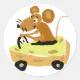 XX- Mouse Driving a Cheese Car Cartoon Classic Round Sticker | Zazzle