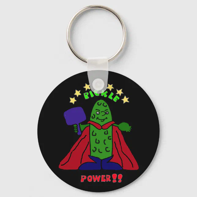 XX- Pickle Power Superhero Pickleball Cartoon Keychain | Zazzle