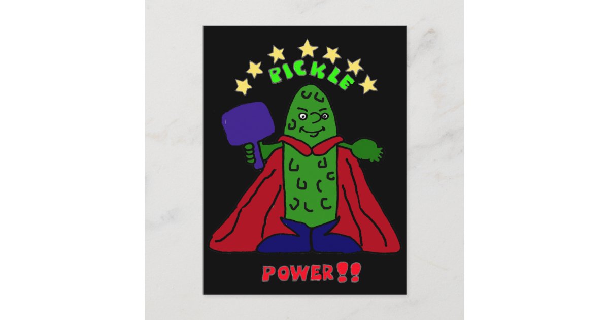 XX- Pickle Power Superhero Pickleball Cartoon Postcard | Zazzle