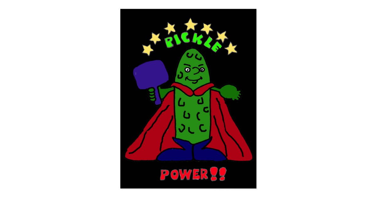XX- Pickle Power Superhero Pickleball Cartoon Postcard | Zazzle.com