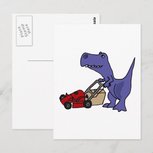 XX- T-rex Dinosaur Pushing Lawn Mower Postcard | Zazzle