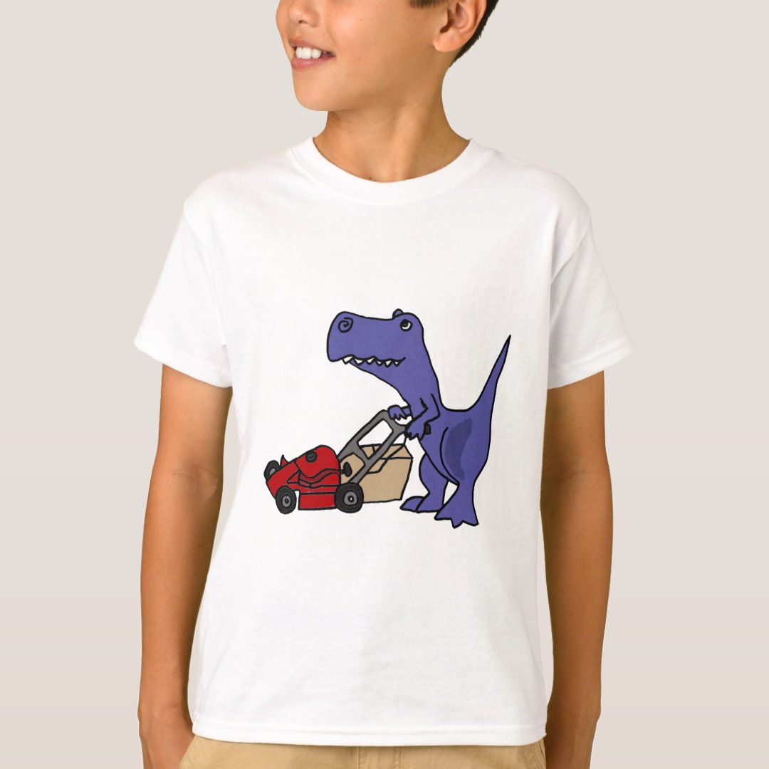 XX- T-rex Dinosaur Pushing Lawn Mower T-Shirt | Zazzle