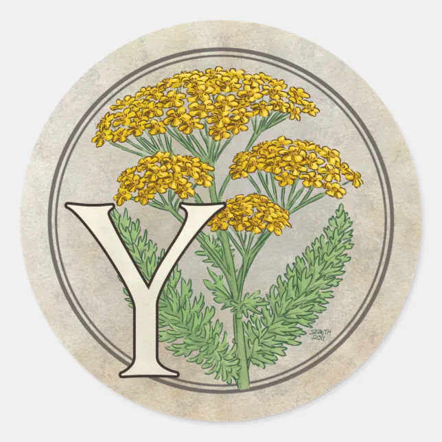 Y for Yarrow Flower Monogram Classic Round Sticker | Zazzle