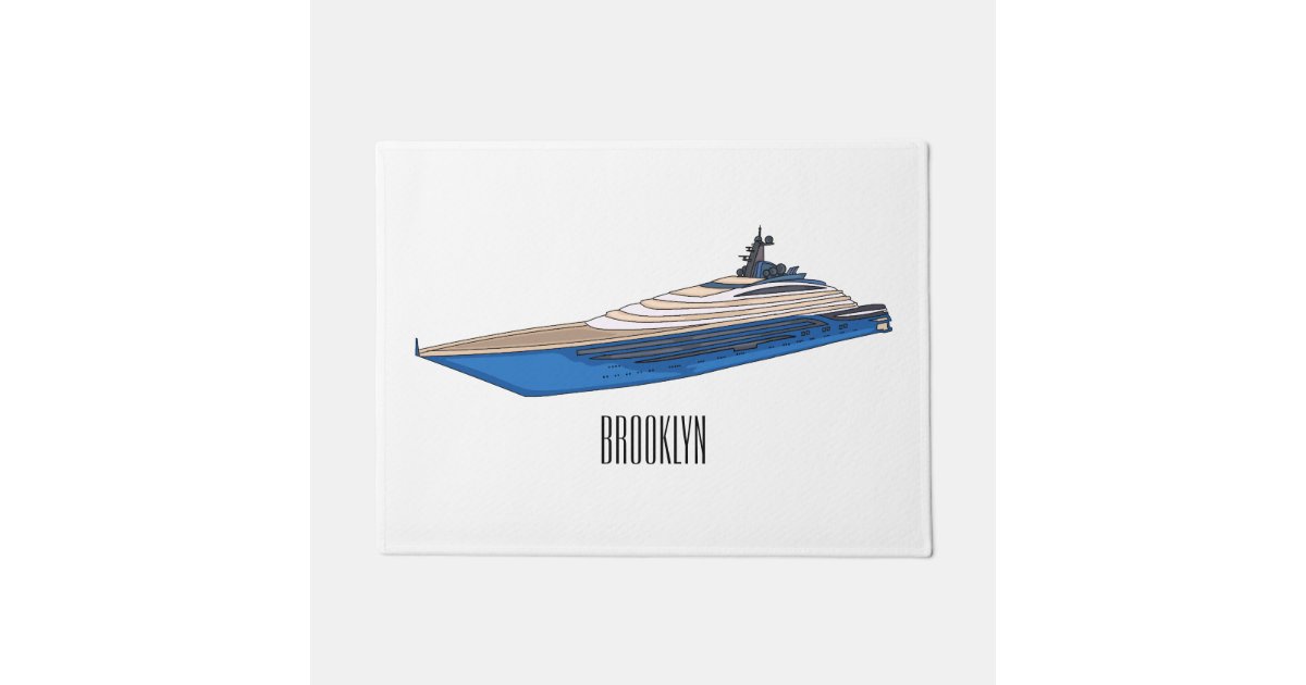 Yacht cartoon illustration doormat | Zazzle