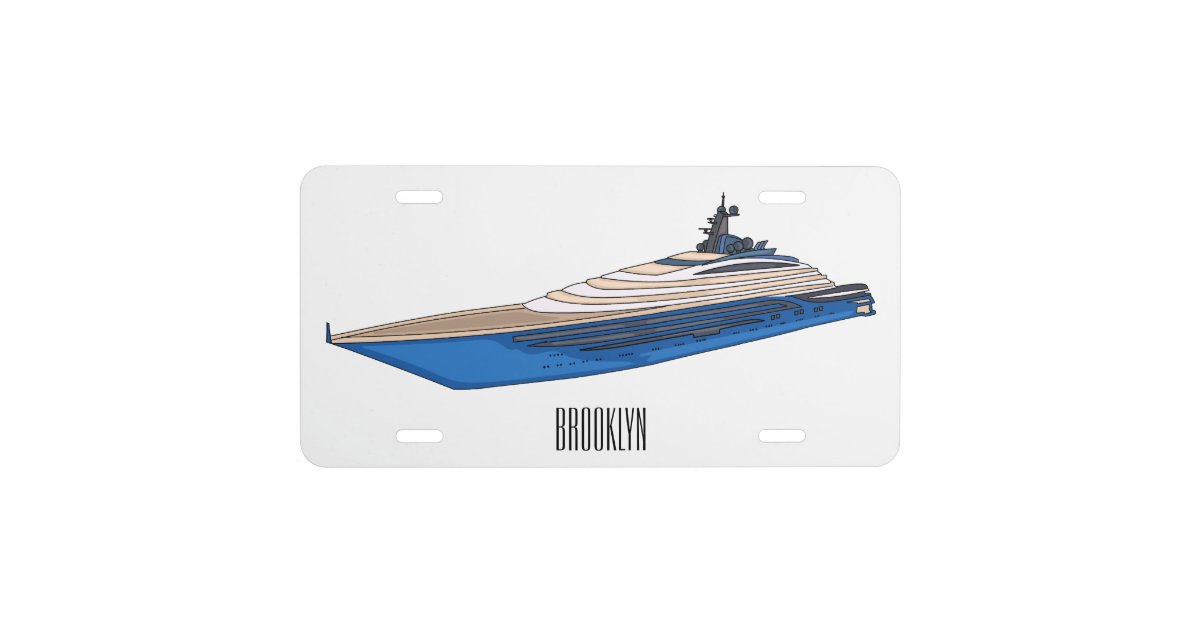 Yacht cartoon illustration license plate | Zazzle