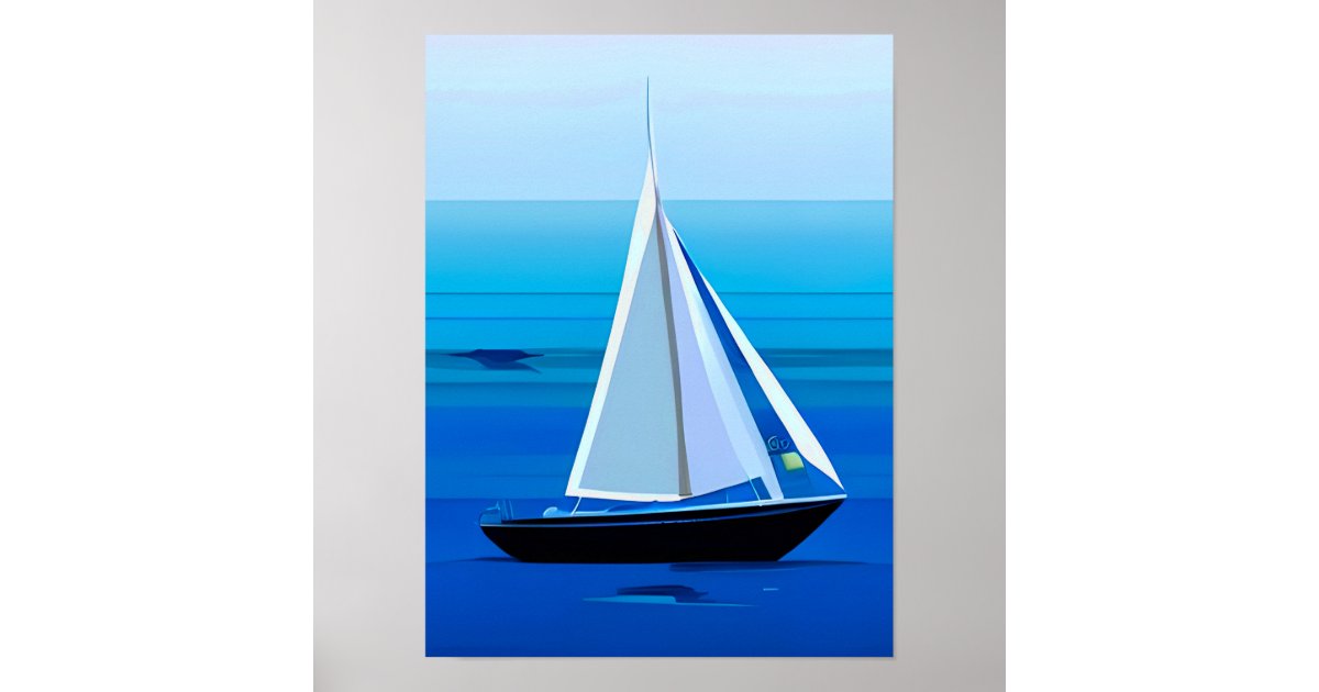Yacht Under Sail, Cobalt Blue Poster | Zazzle