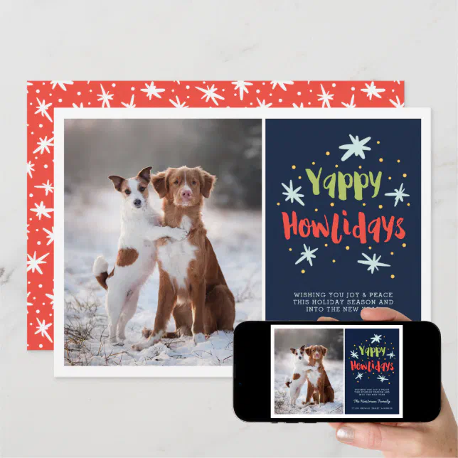Yappy Howlidays Dog Christmas Photo Navy Holiday Card | Zazzle