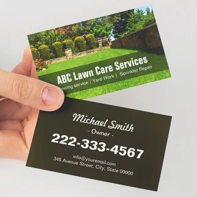 Yard Lawn Care Gardening Landscaping Green Grass Business Card | Zazzle