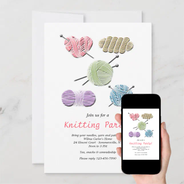 Yarn Collection Knitting Party Invitation | Zazzle