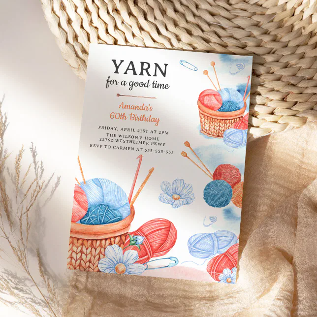 Yarn for a Good Time Crochet Birthday Party Invitation | Zazzle