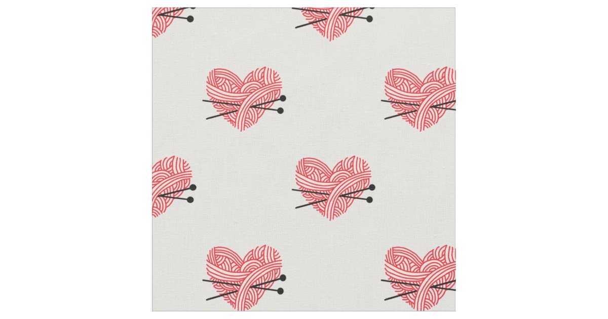 Yarn Heart & Knitting Needles Crafts Pattern Fabric | Zazzle