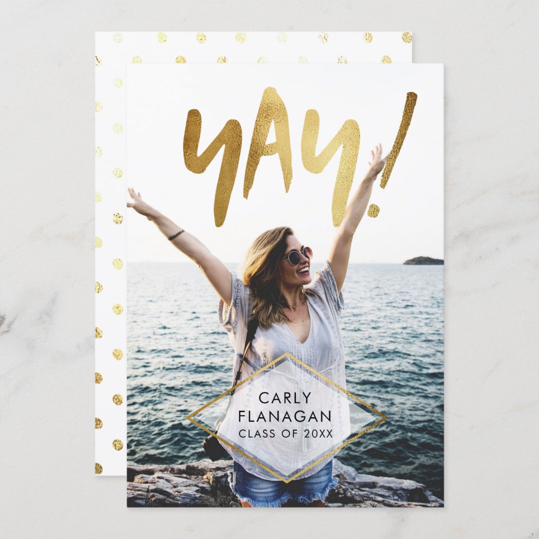 Yay! Gold Script Graduation Celebration Party Invitation | Zazzle