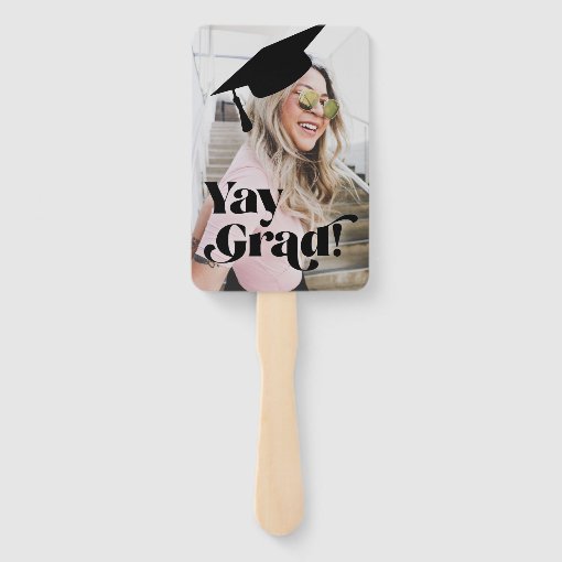 Yay Grad Fun Graduation Photo Moveable Mortarboard Hand Fan | Zazzle