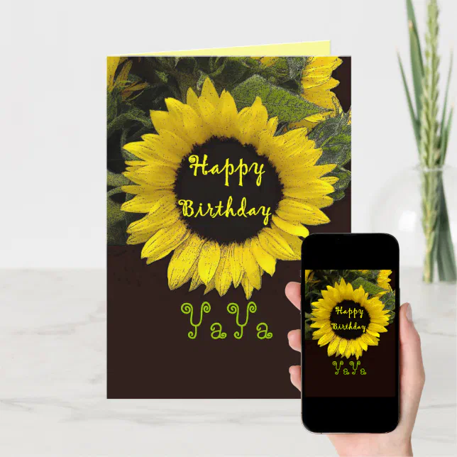 YaYa Happy Birthday with Cheerful Sunflower Card | Zazzle