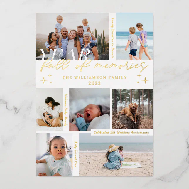 Year Full of Memories Photo Collage & Highlights Foil Holiday Card | Zazzle