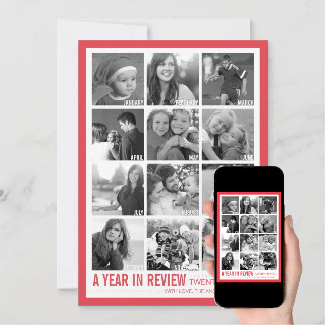 Year in Review 12 Photo Collage Holiday Photo card | Zazzle