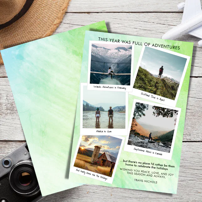 Year of Adventure Travel Photo Collage Holiday Card | Zazzle