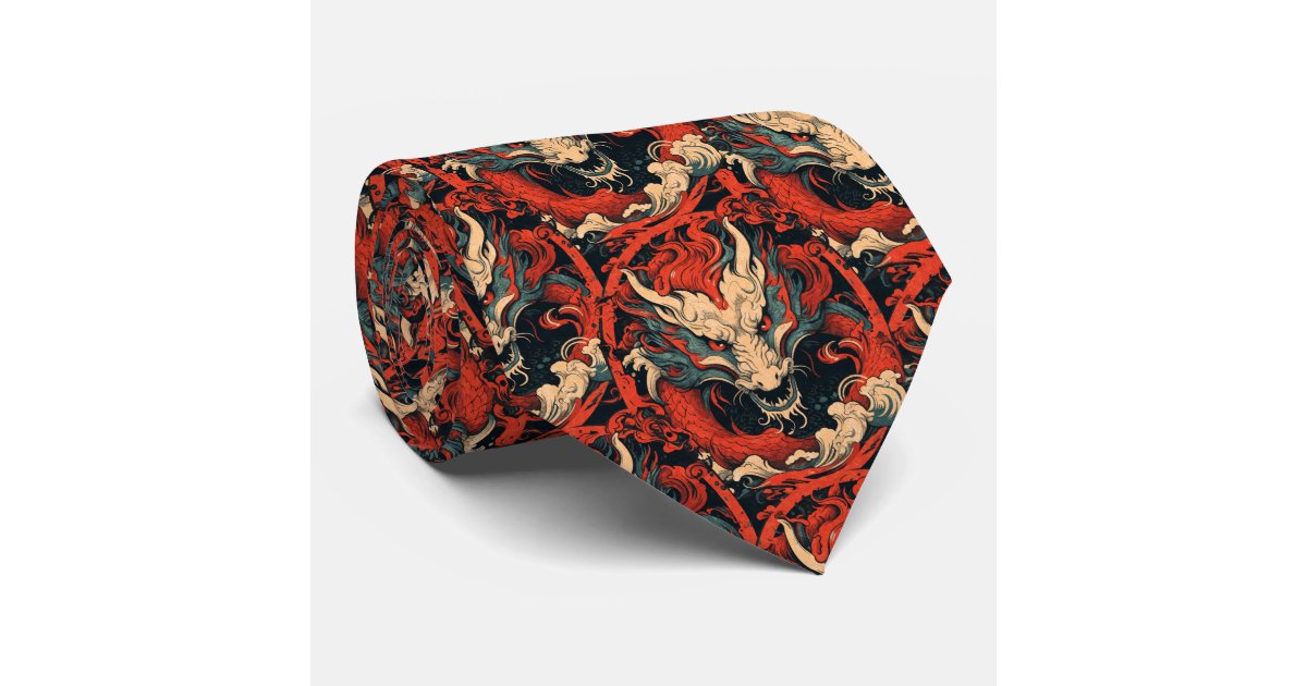 Year of the Dragon Chinese Red and Green Neck Tie | Zazzle