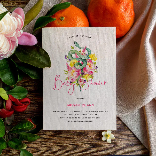 Year of the Snake Floral | Baby Shower Invitation | Zazzle