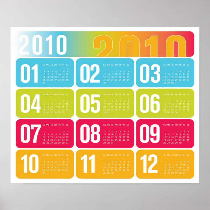 Yearly 2010 Calendar Poster | Zazzle