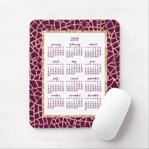 Yearly Calendar 2017 Gold Foil Magenta Mouse Pads | Zazzle