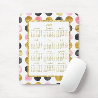 Yearly Calendar 2020 Mouse Pads Pink And Gold Dots | Zazzle