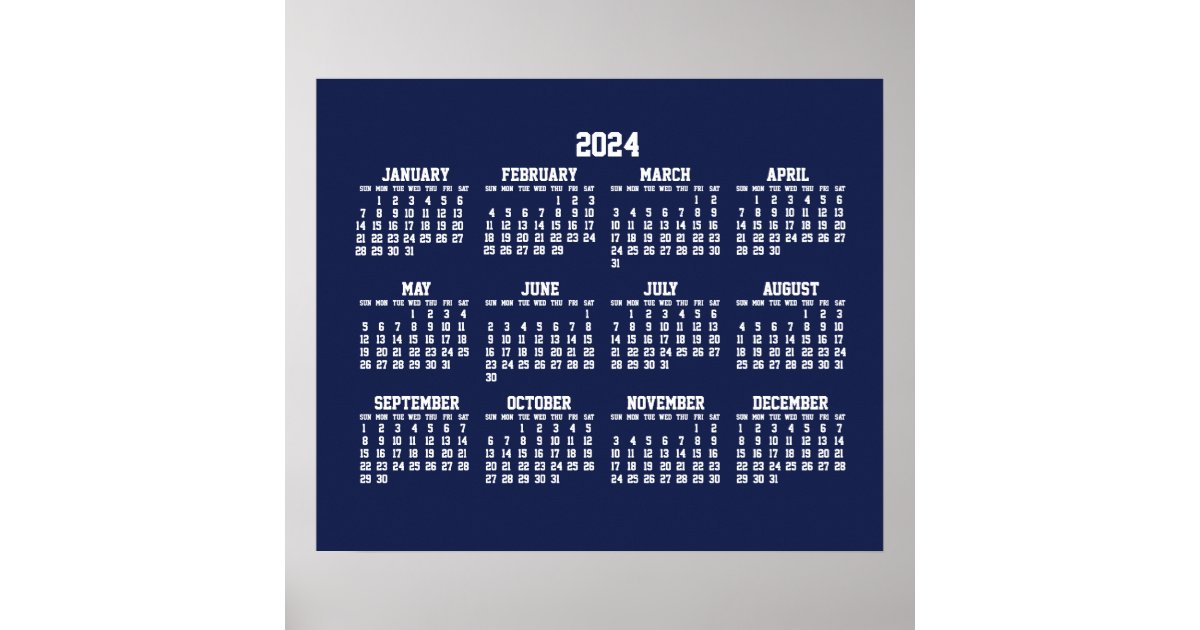 Yearly Calendar 2024 Poster Blue | Zazzle
