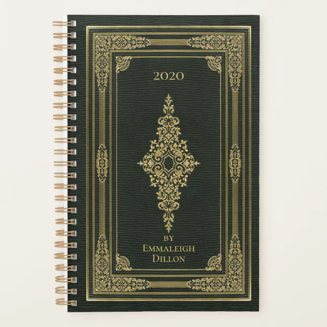 Yearly Vintage Elegant Olive Green Book Cover Planner | Zazzle
