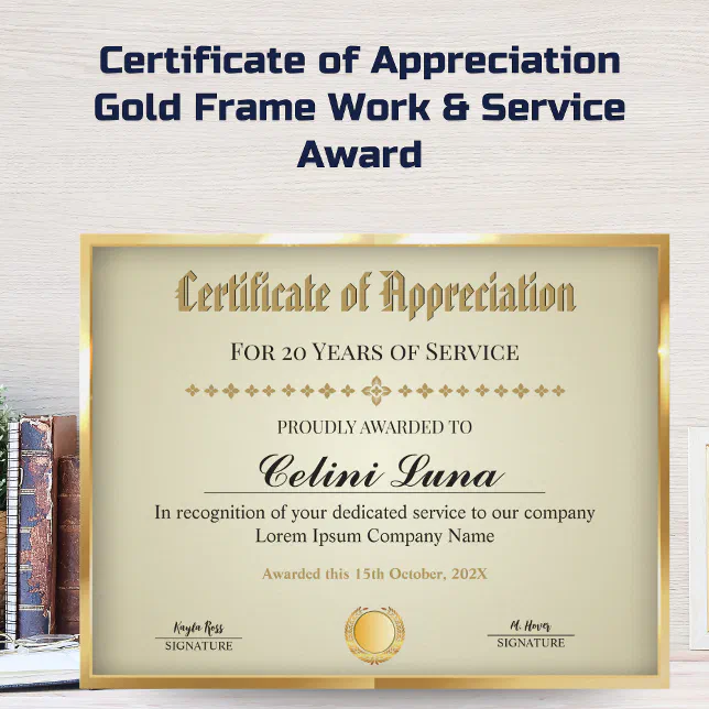 Years of Service Certificate - Professional Gold | Zazzle